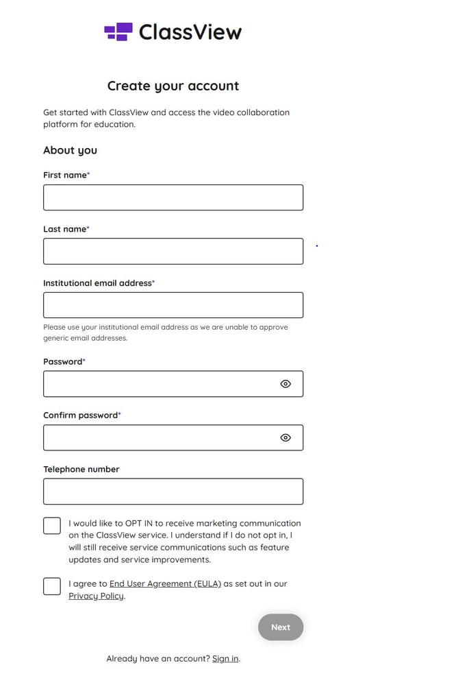 How to create your ClassView Account